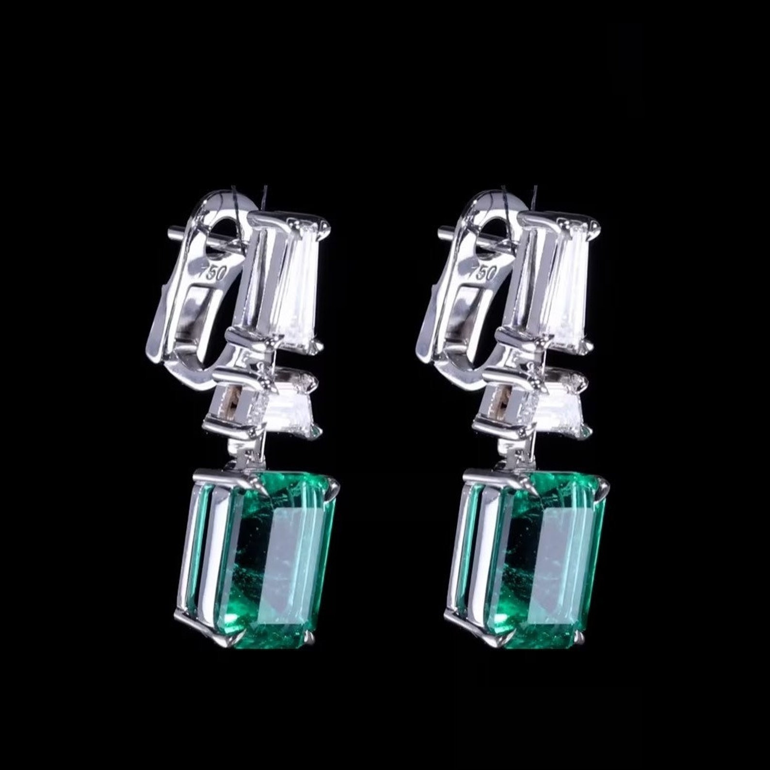 18K White Gold Emerald-cut Emeralds Drop Earrings 4.76 Carat Total ...