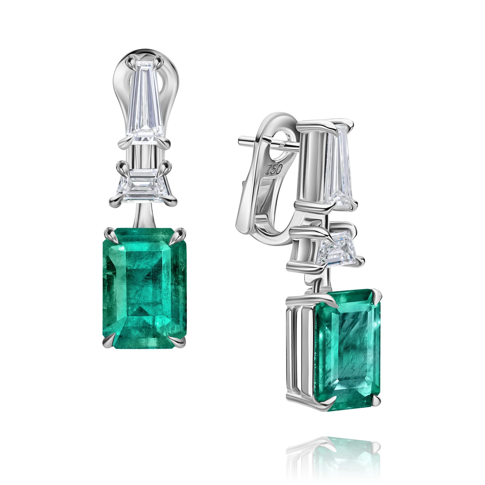18K White Gold Emerald-cut Emeralds Drop Earrings 4.76 Carat Total ...