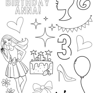 Customized Barbie Coloring Page / Barbie Birthday Favors / Barbie ...