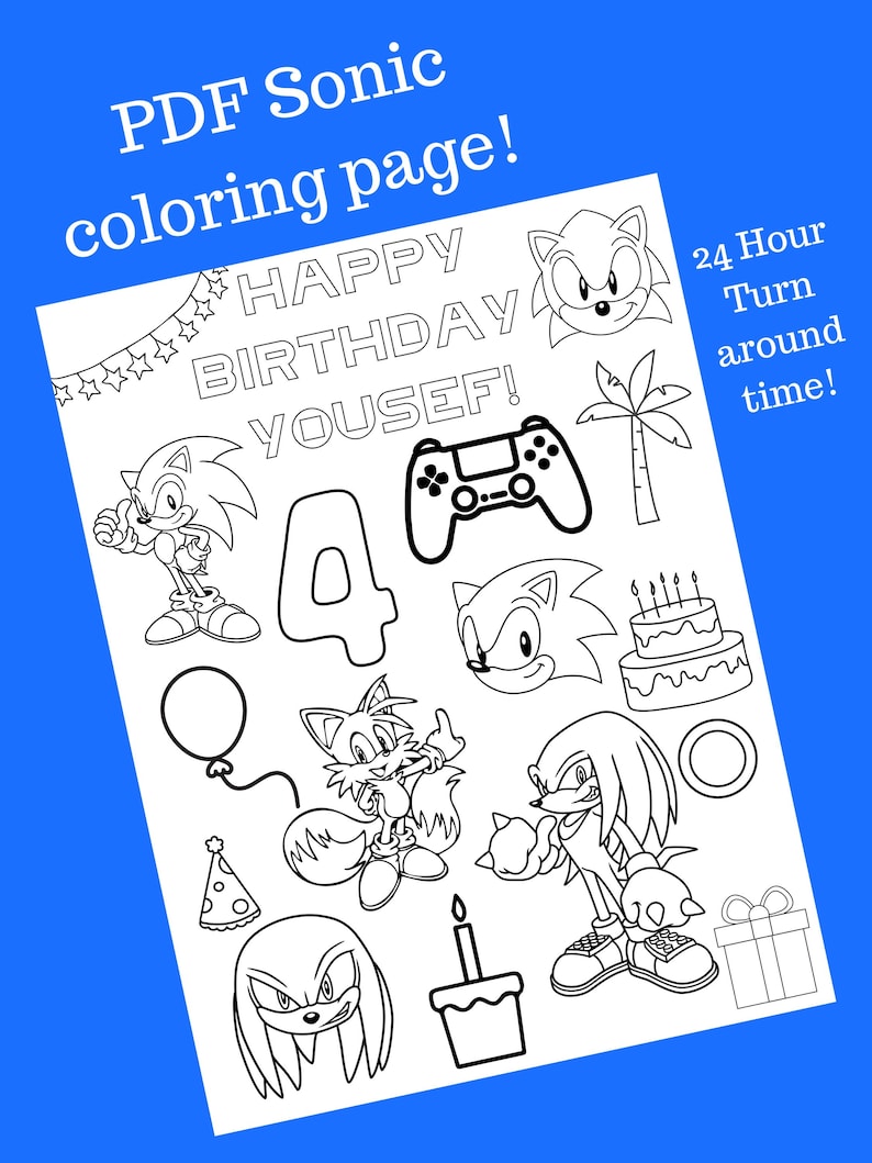 Customized Sonic the Hedgehog Birthday Coloring Page | Sonic Coloring ...