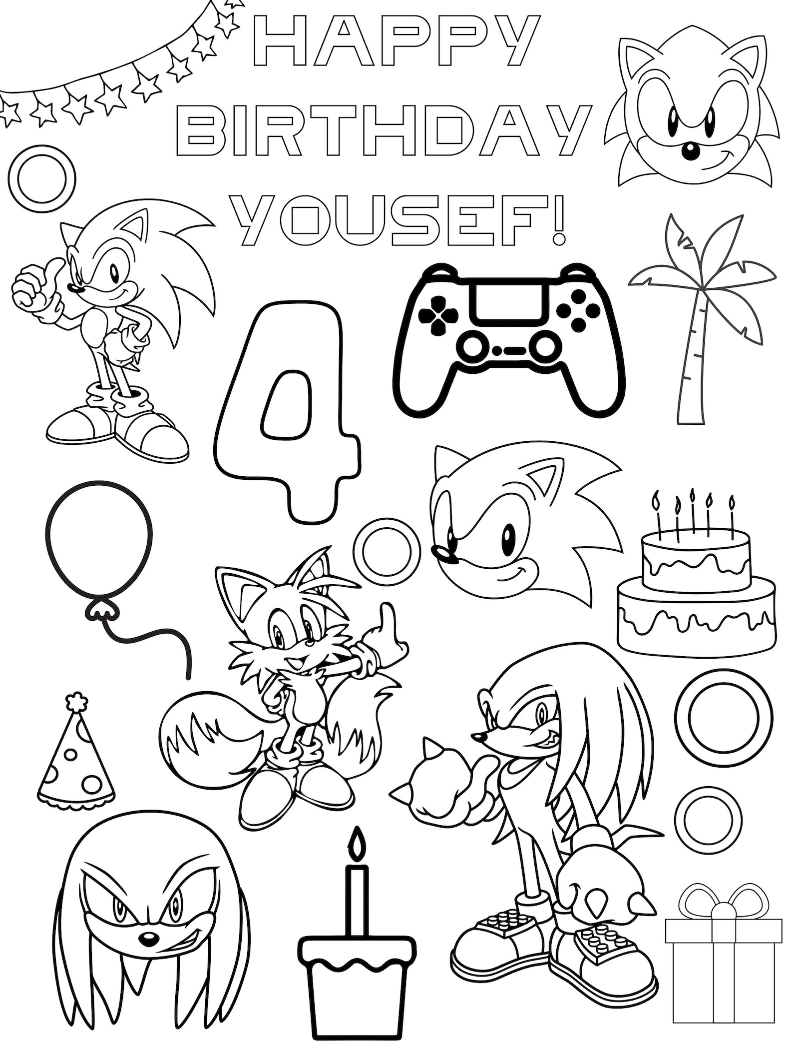 Customized Sonic the Hedgehog Birthday Coloring Page | Sonic Coloring ...