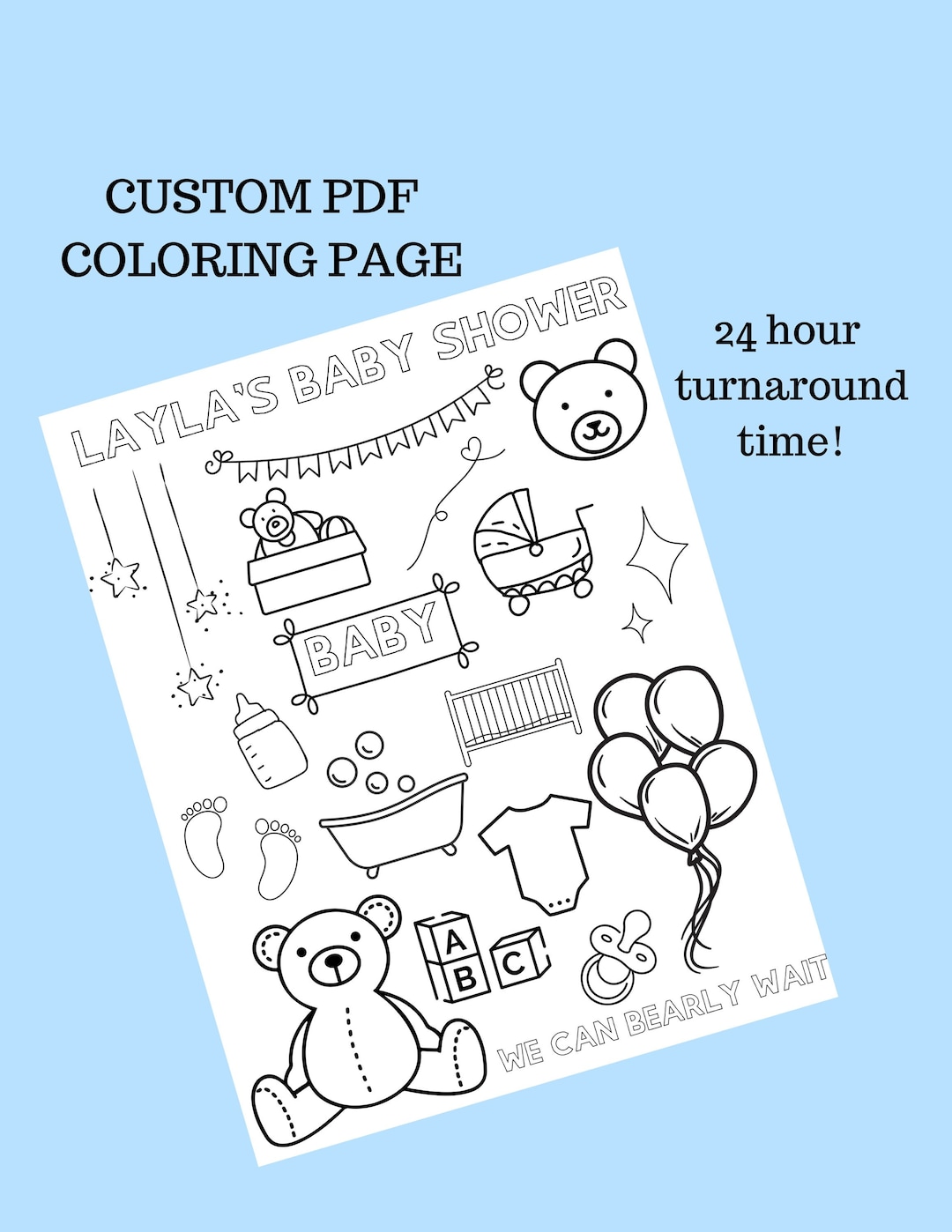 Customized Bear Baby Shower Coloring Page / Customizes Bear Birthday ...