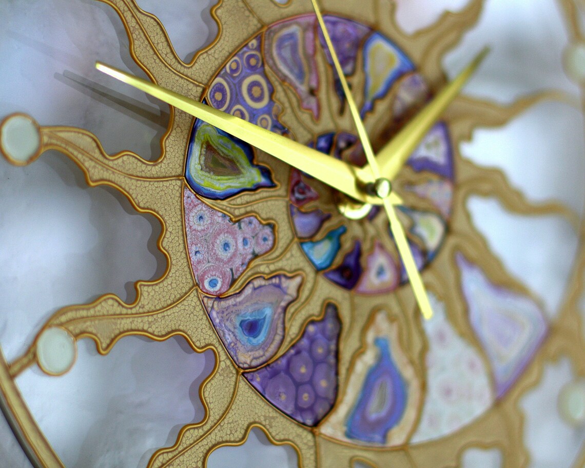 Chic golden and purple stain glass clock Skeleton | Etsy