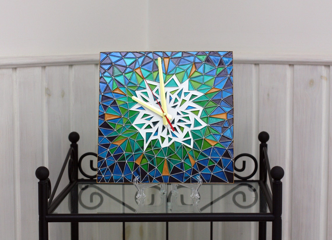 Stain Glass Modern Clock_hand Painted Square Wall | Etsy