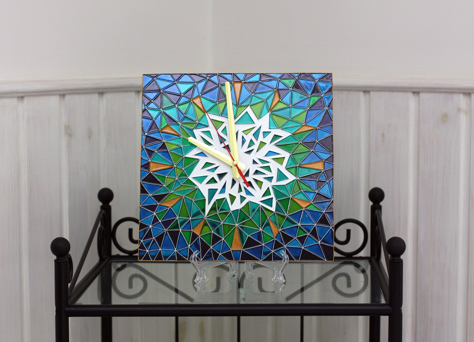 Stain Glass Modern Clock_hand Painted Square Wall Decor_polygonal Art ...