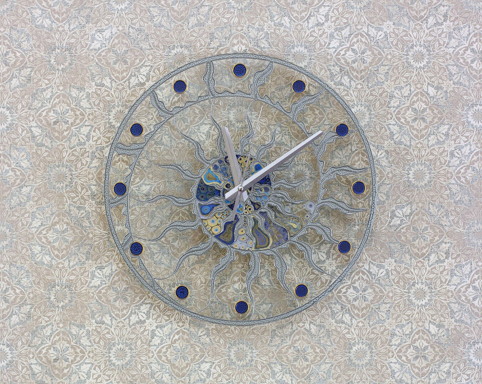 Minimalist blue glass wall clock painted by hand Original | Etsy