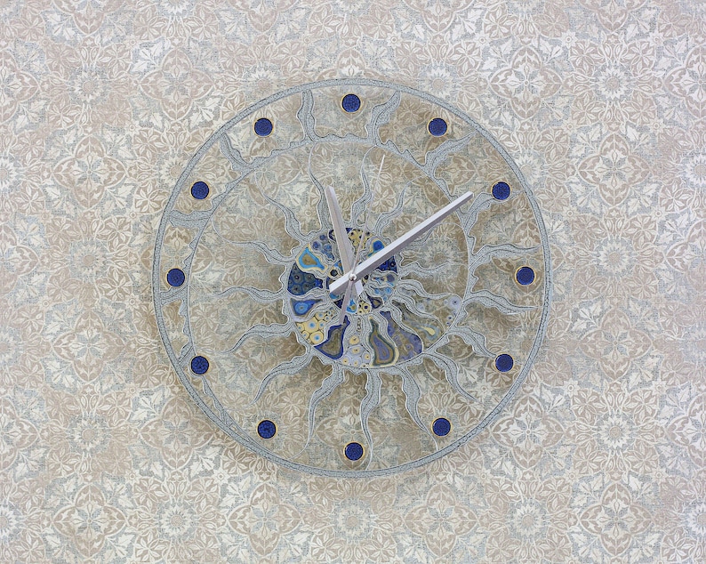 Minimalist Blue Glass Wall Clock Painted by Hand Original | Etsy