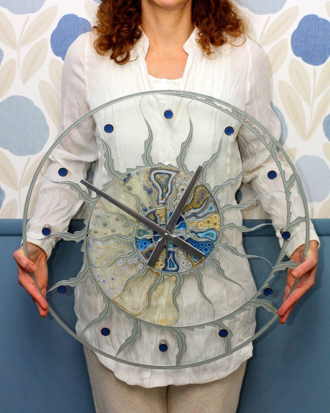 Large Stain Glass Clock. Huge Skeleton Wall Clock. Hand Painted ...