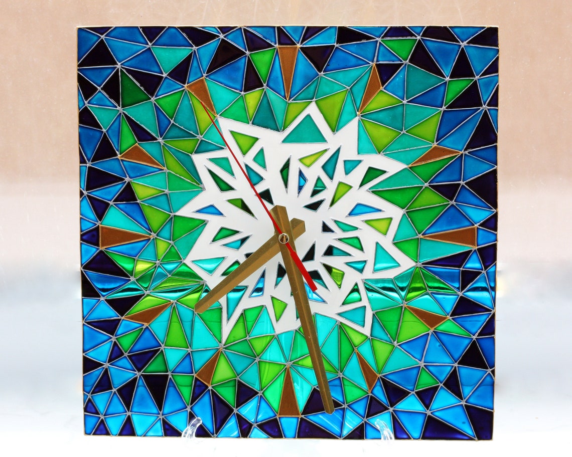 Stain Glass Modern Clock_hand Painted Square Wall | Etsy