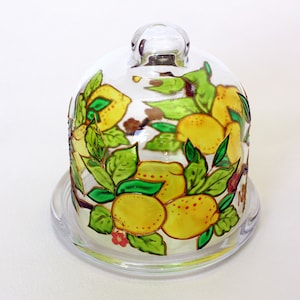 Hand Painted Lemon Holder - Stain Glass Butter Server - Glass Cloche ...
