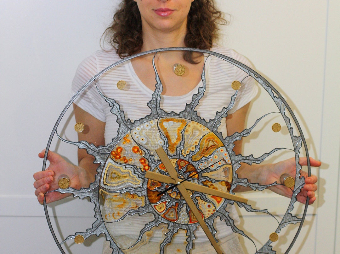 Large Modern Stain Glass Clock. Big Skeleton Wall Clock. Hand Paint ...