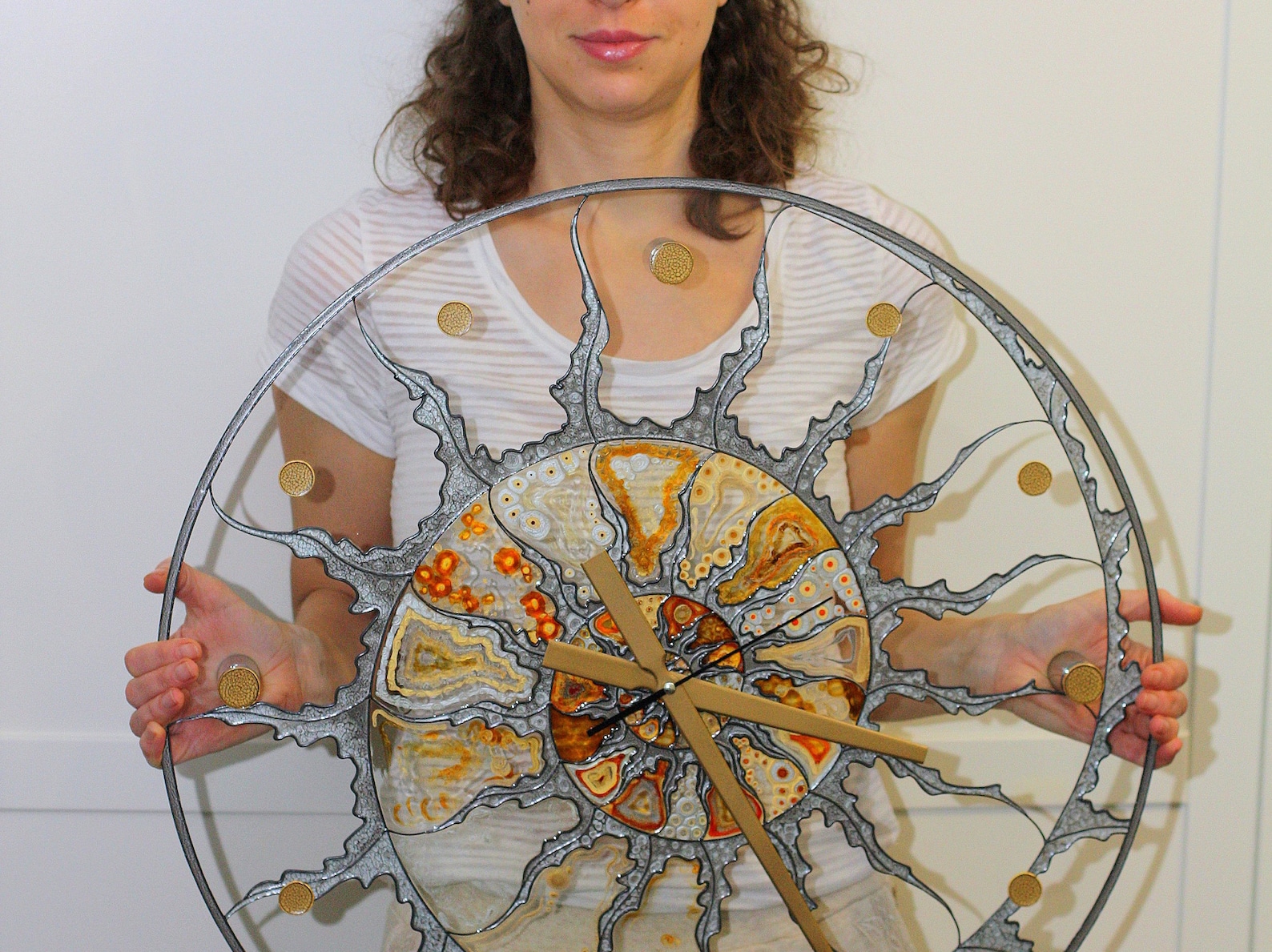 Large Modern Stain Glass Clock. Big Skeleton Wall Clock. Hand Paint ...