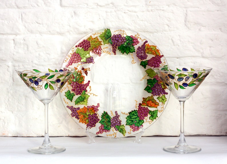 Hand Painted Glass Plate Decorative Kitchen Plate Stained - Etsy