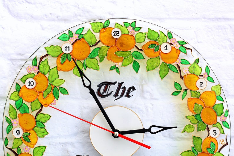 Stain glass kitchen clock Hand paint glass clock Round | Etsy