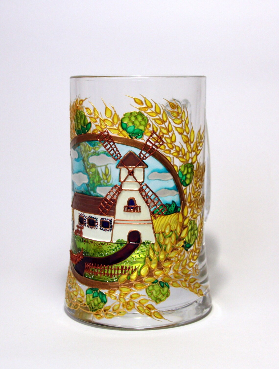 Large Beer Stein Painted by Hand With Traditional Mill and Hop - Etsy