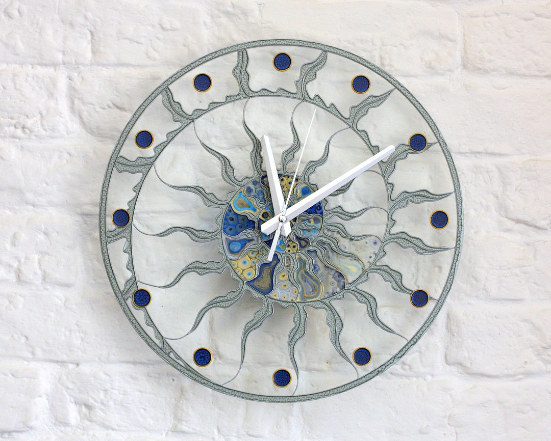 Minimalist Blue Glass Wall Clock Painted by Hand - Original Skeleton ...