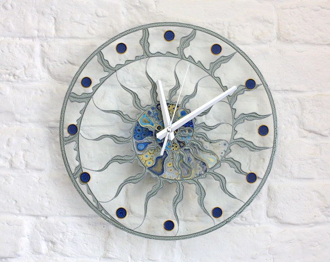 Minimalist Blue Glass Wall Clock Painted by Hand Original - Etsy