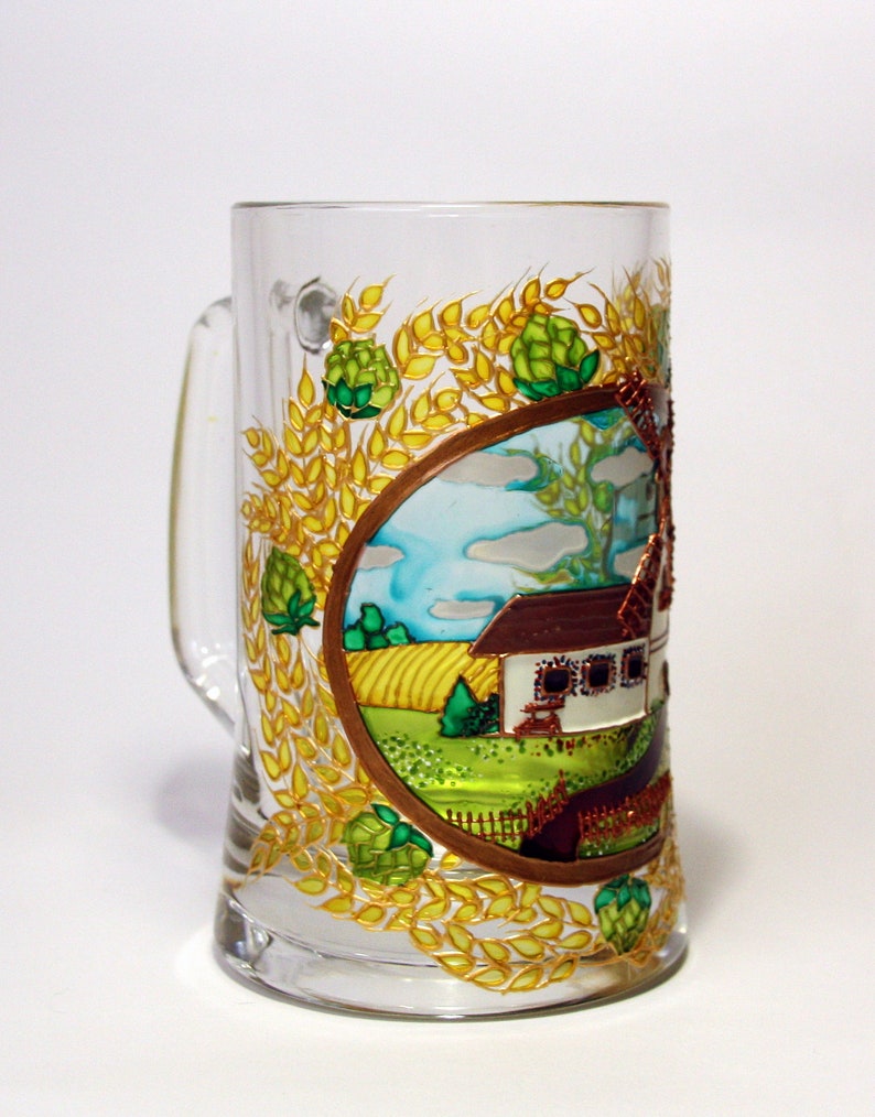 Large Beer Stein Painted by Hand With Traditional Mill and Hop - Etsy