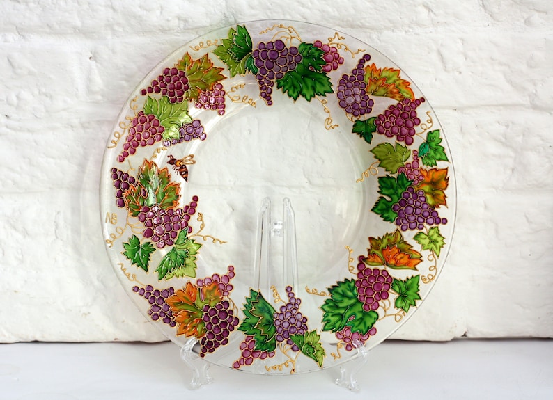 Hand Painted Glass Plate Decorative Kitchen Plate Stained - Etsy