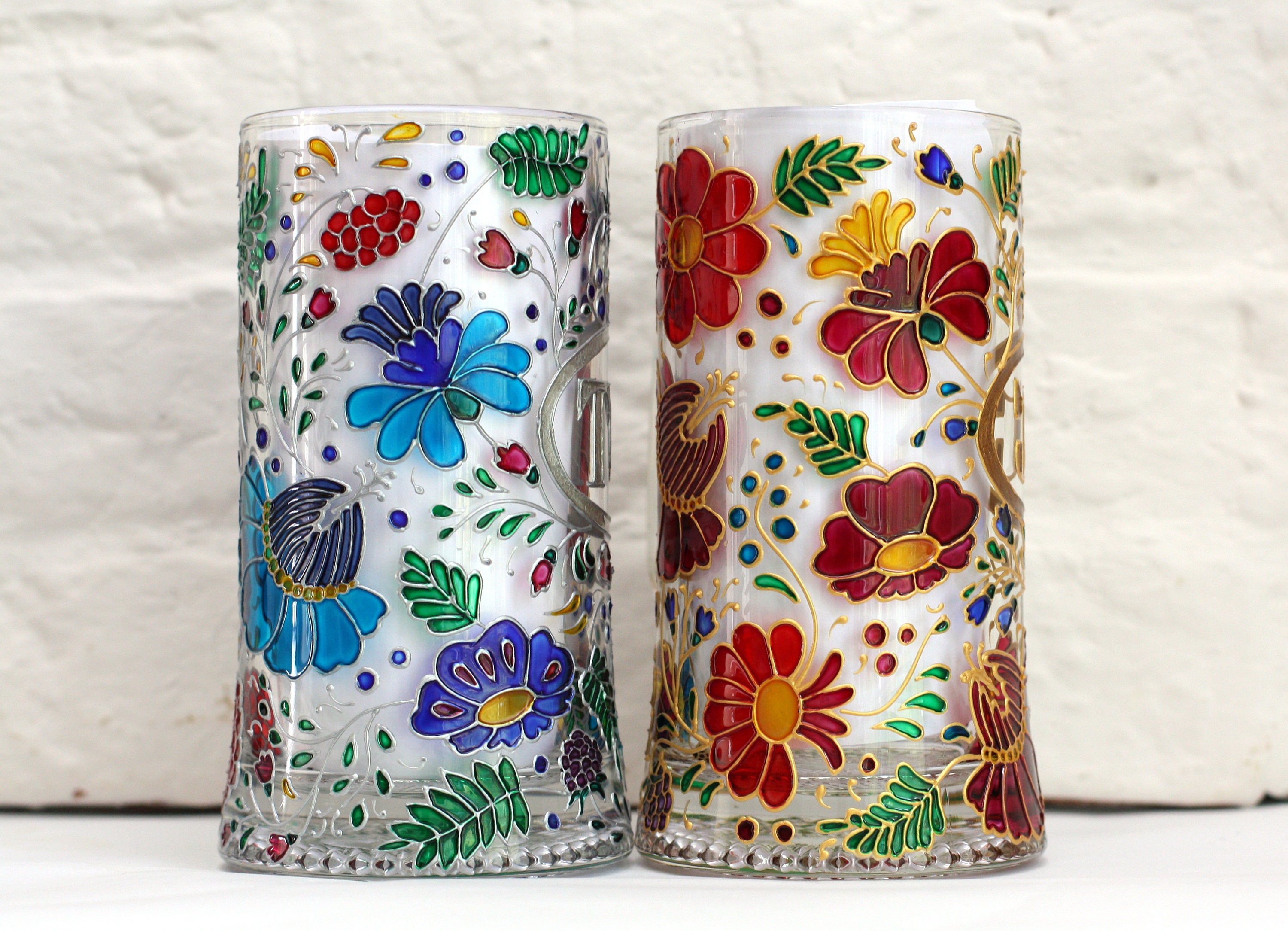 Petrykivka Hand Painted Glasses - Ukraine Beer Stein - Personalized ...