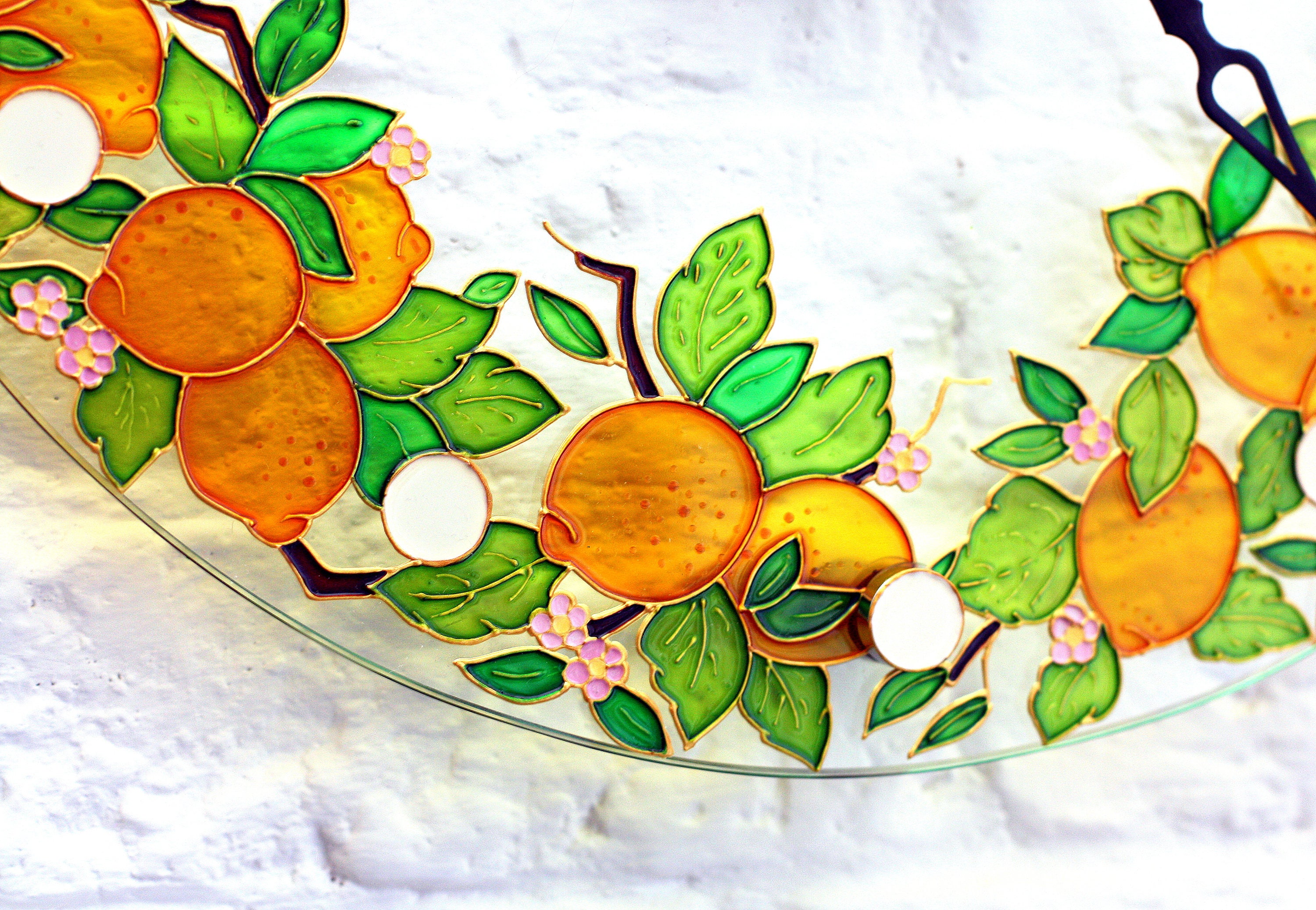 Stain glass kitchen clock Hand paint glass clock Round | Etsy