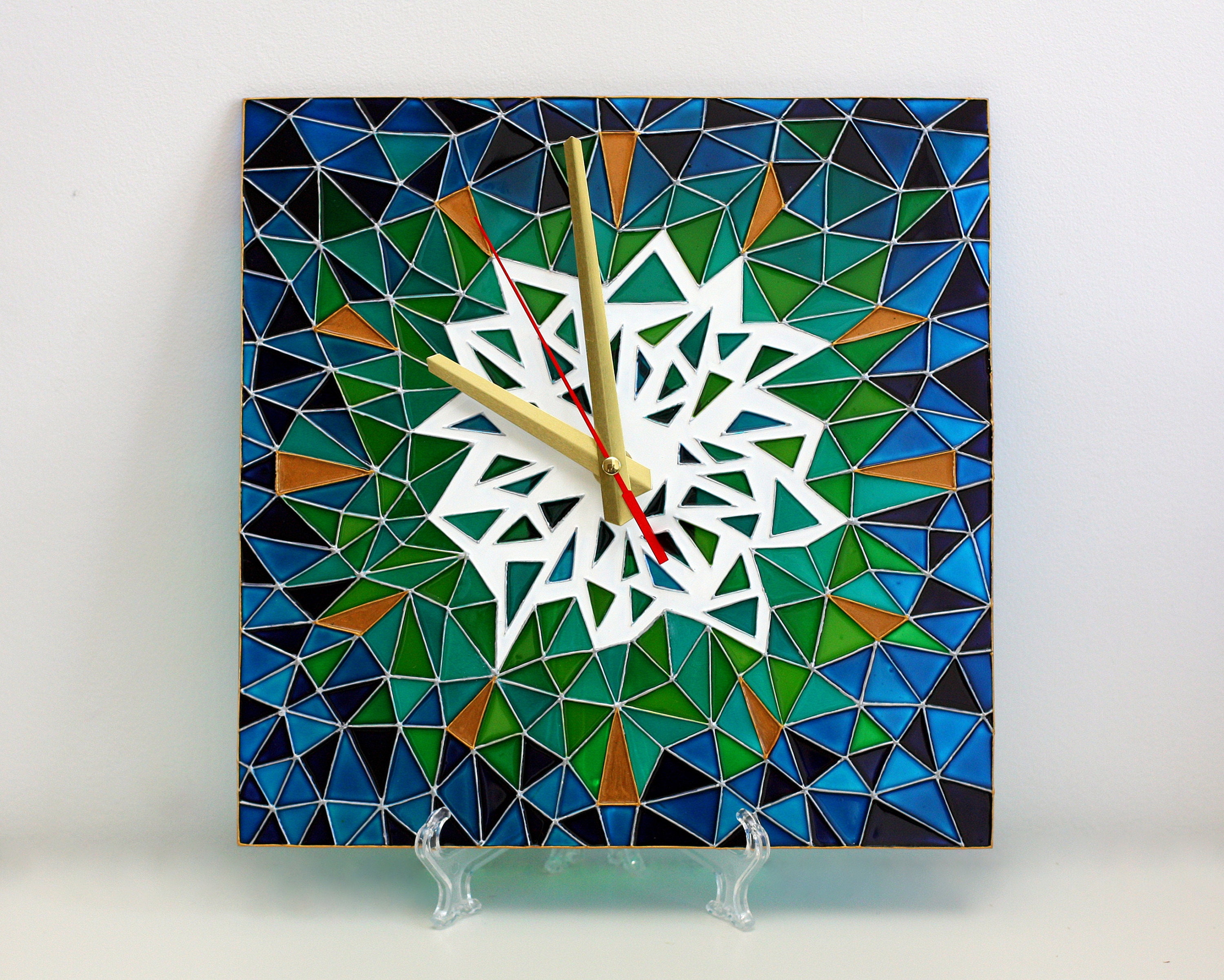 Stain Glass Modern Clock_hand Painted Square Wall Decor_polygonal Art ...
