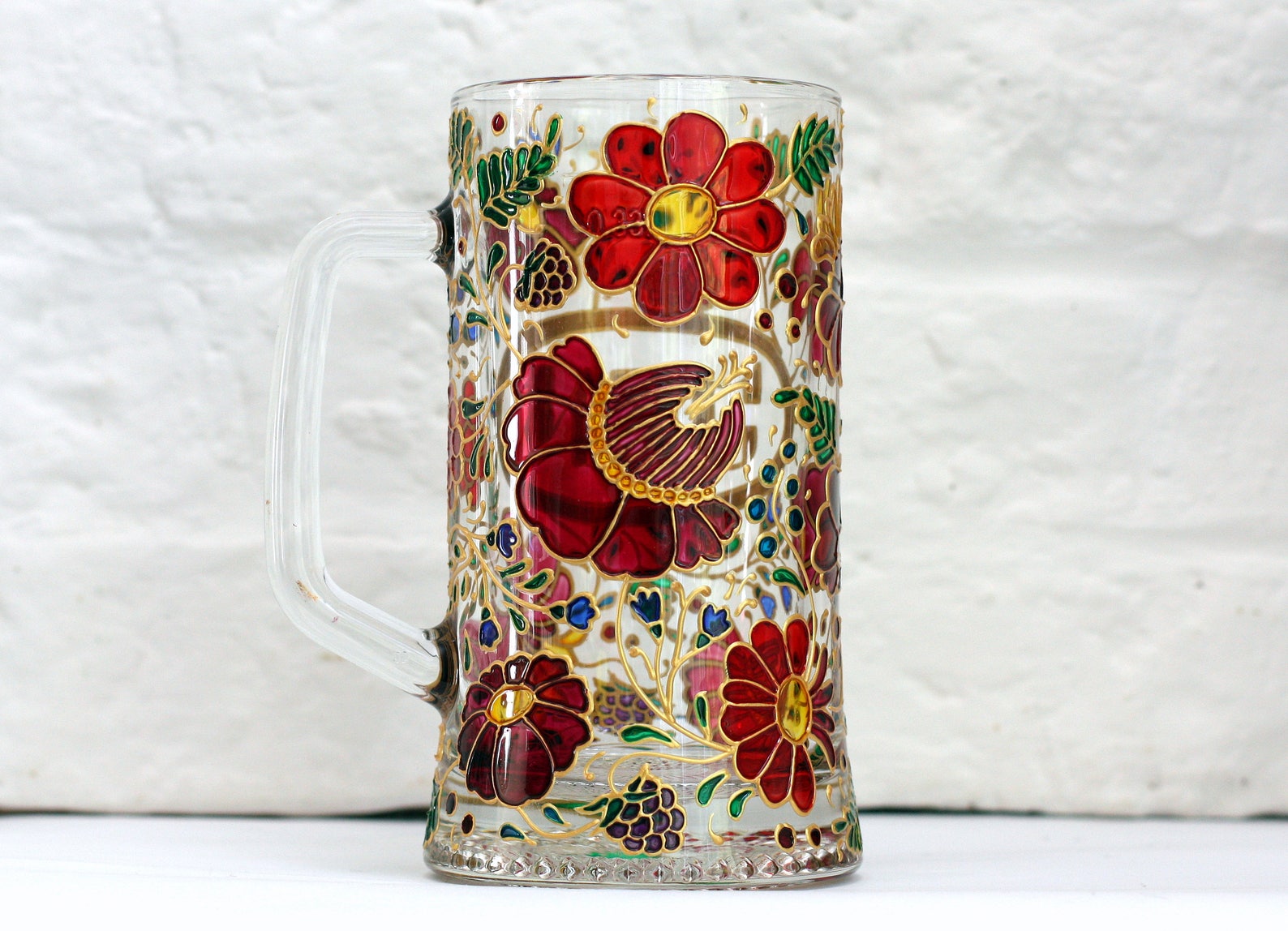 Petrykivka Hand Painted Glasses - Ukraine Beer Stein - Personalized ...