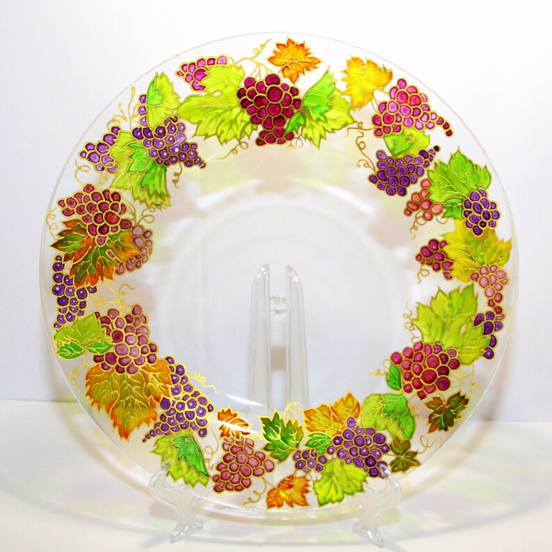 Hand Painted Glass Plate Decorative Kitchen Plate Stained - Etsy