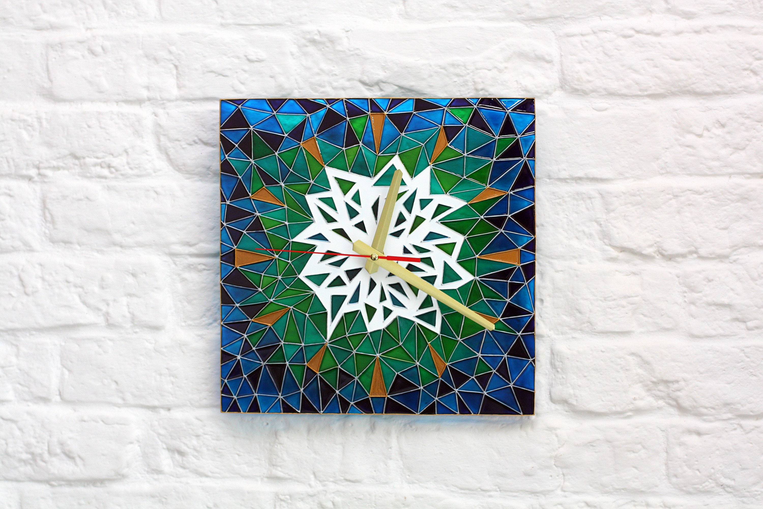 Stain Glass Modern Clock_hand Painted Square Wall Decor_polygonal Art ...