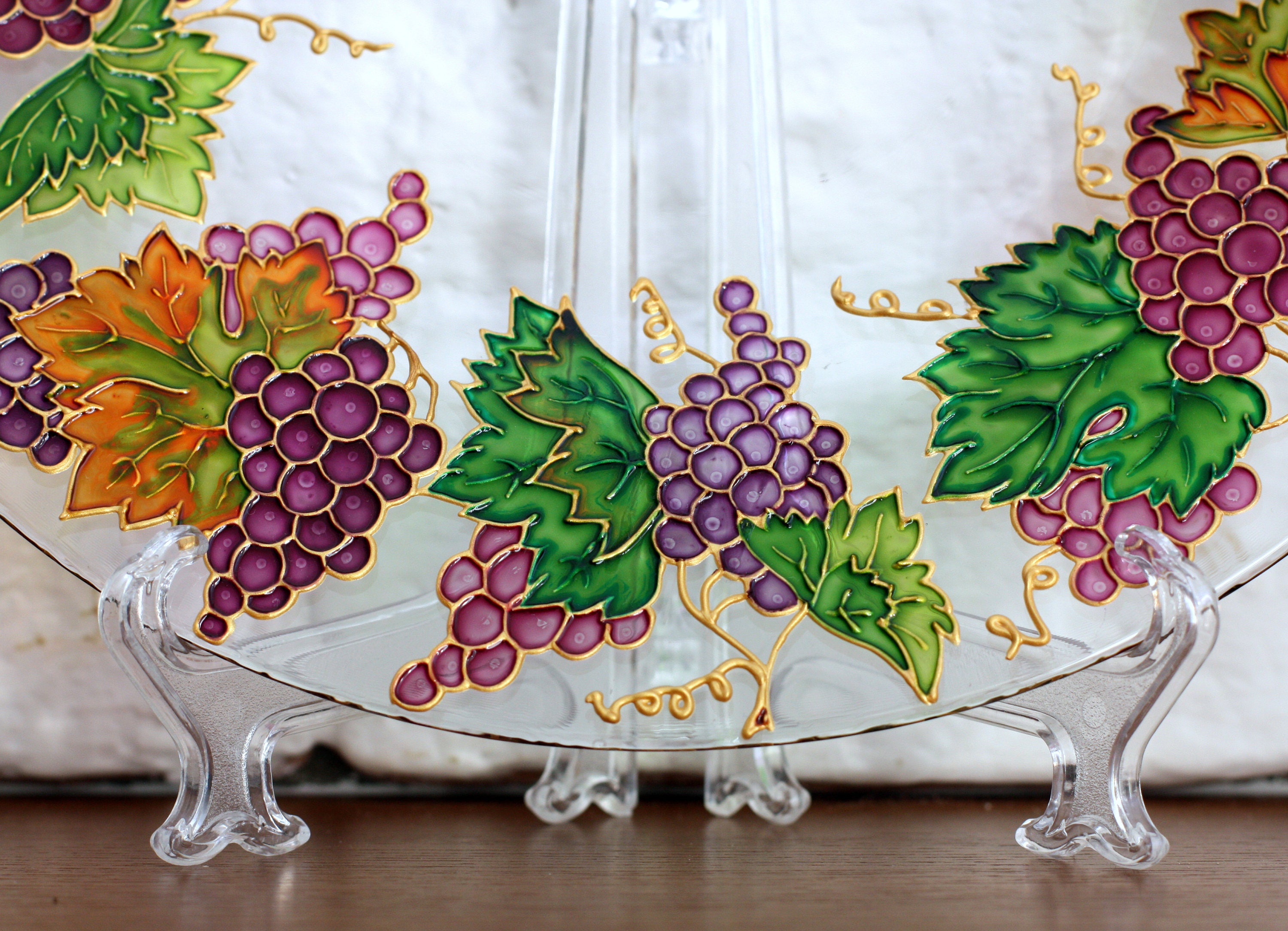 Hand Painted Glass Plate Decorative Kitchen Plate Stained | Etsy