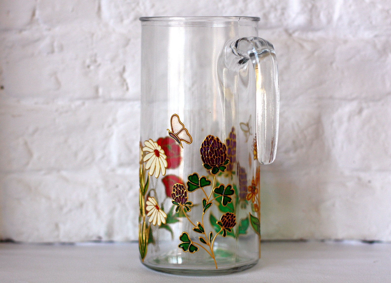 Juice Carafe With Wild Flowers Hand Painted Water Jug With | Etsy