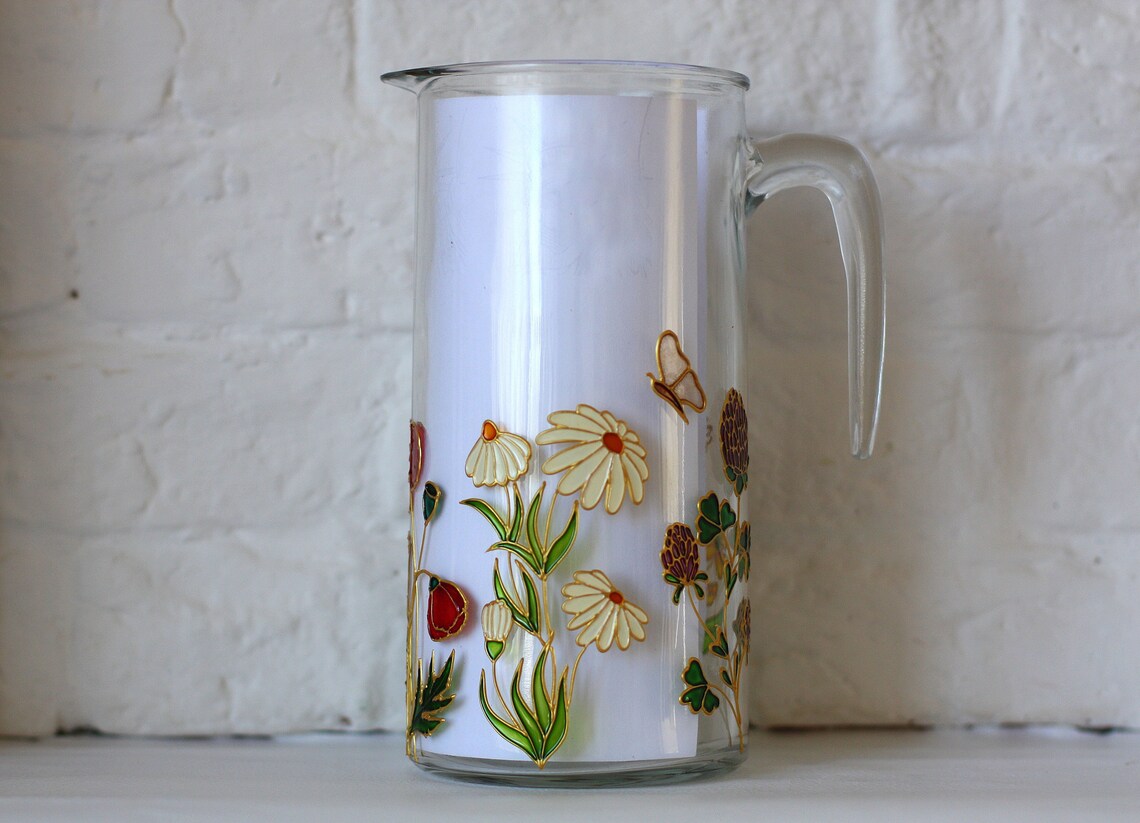 Juice Carafe With Wild Flowers Hand Painted Water Jug With | Etsy
