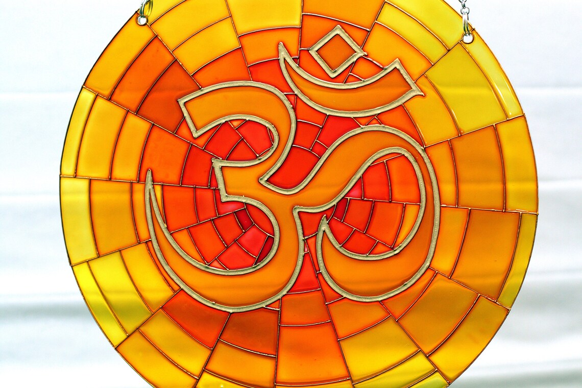 OM Mantra on Background of Rising Sun Stain Glass Painting | Etsy