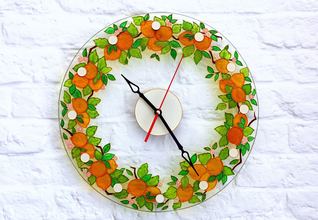 Stain Glass Kitchen Clock - Hand Paint Glass Clock - Round Wall Clock ...