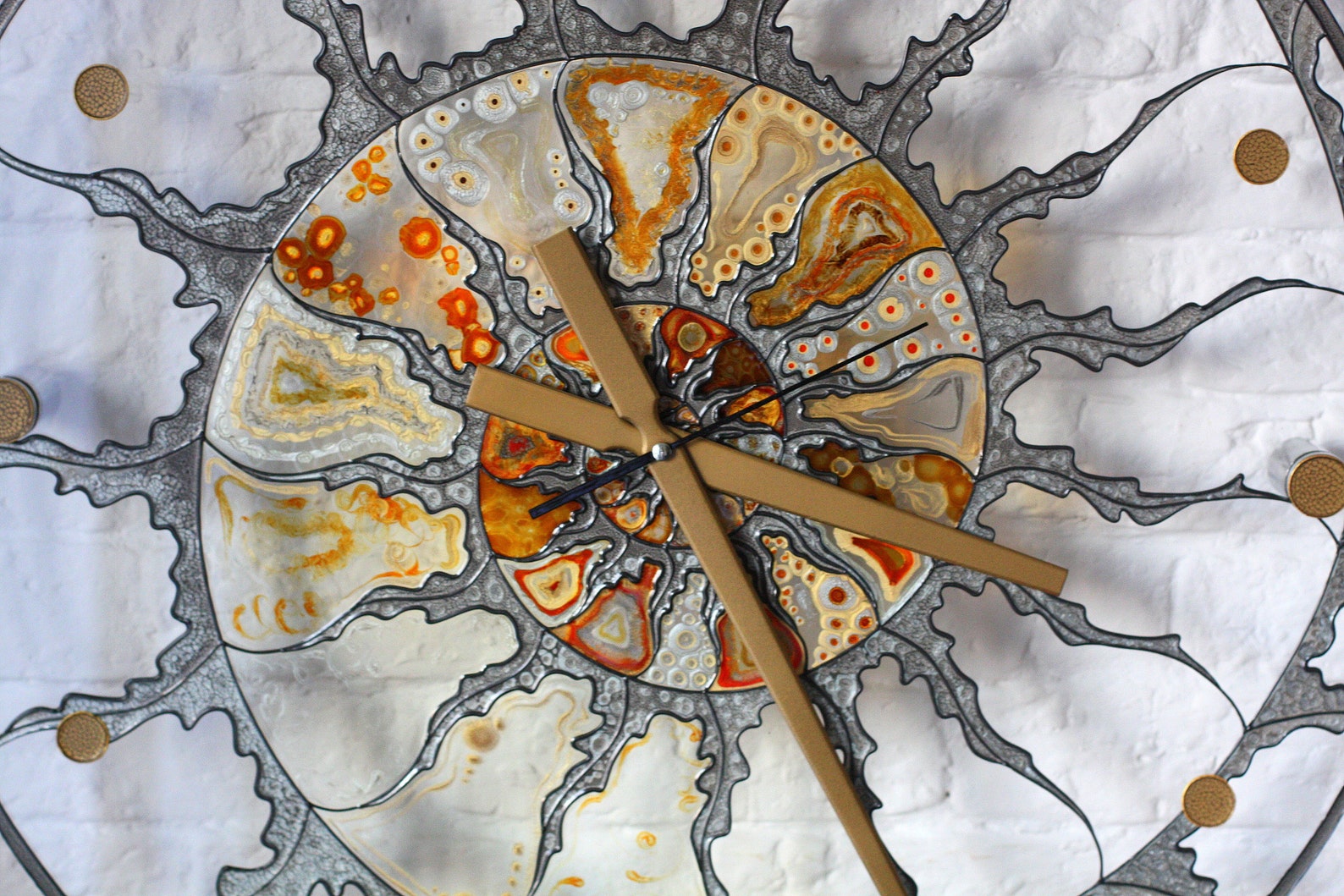 Large Stain Glass Clock. Huge Skeleton Wall Clock. Hand Painted ...