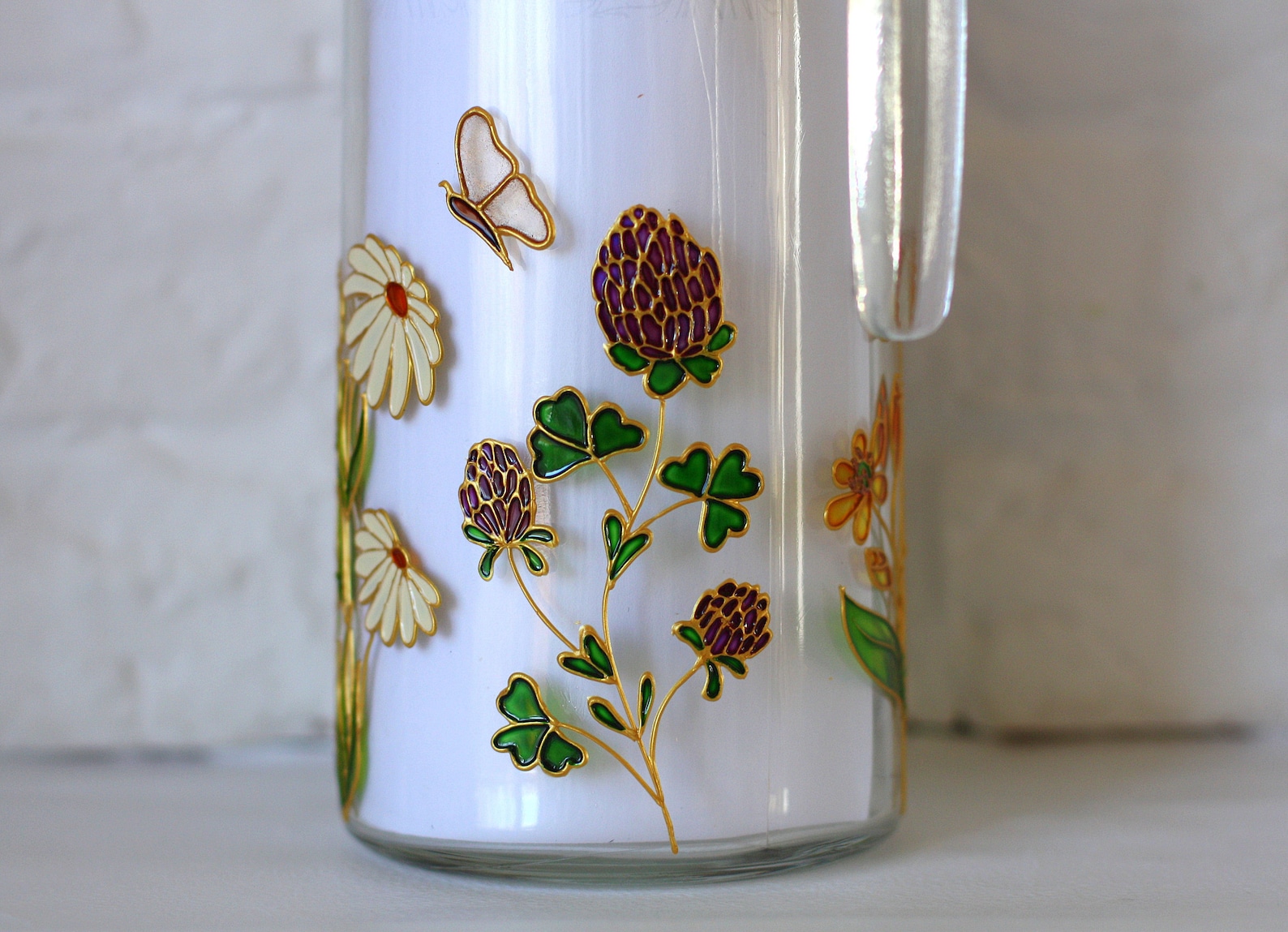 Juice Carafe With Wild Flowers Hand Painted Water Jug With | Etsy