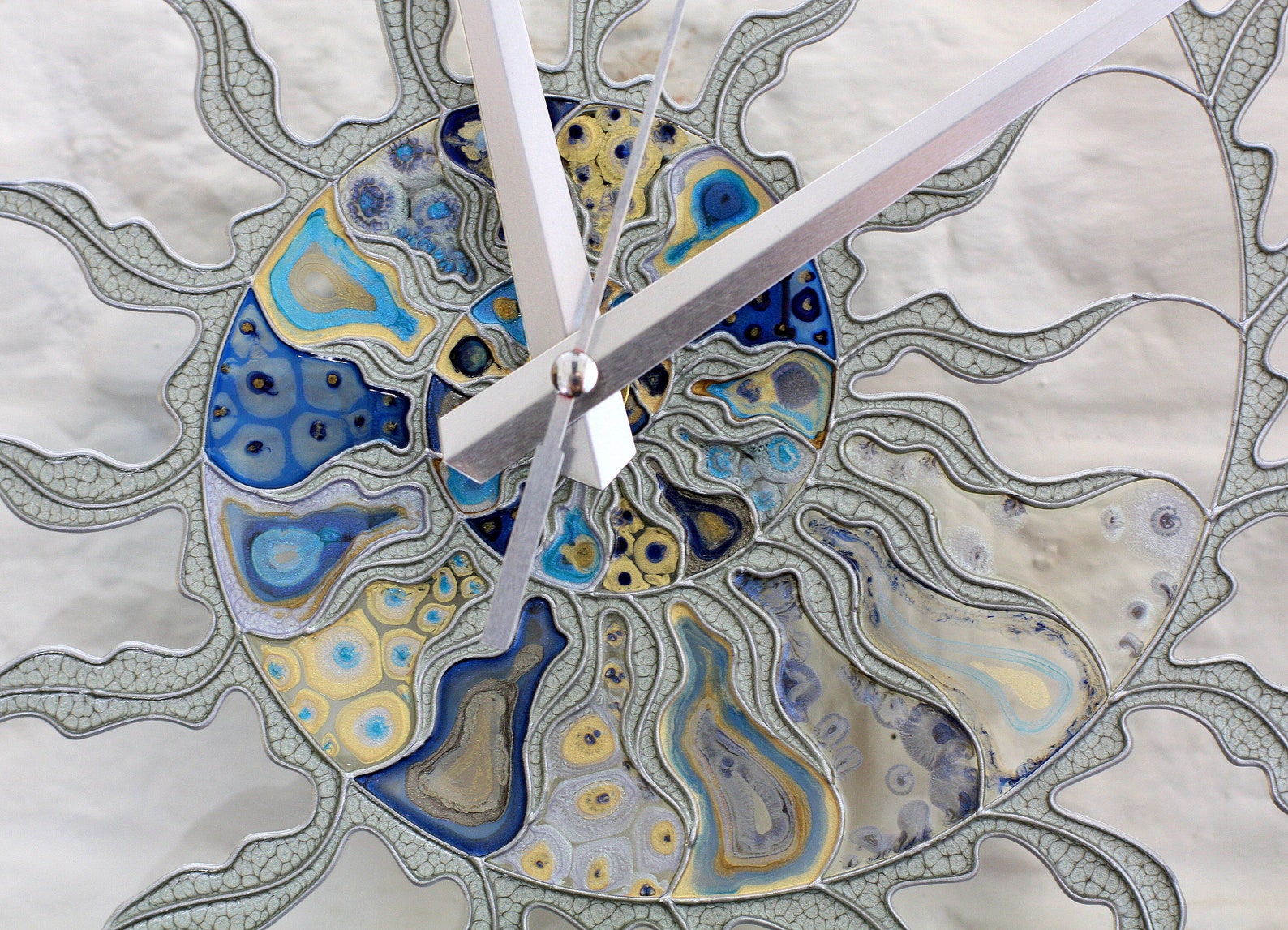 Minimalist blue glass wall clock painted by hand Original | Etsy