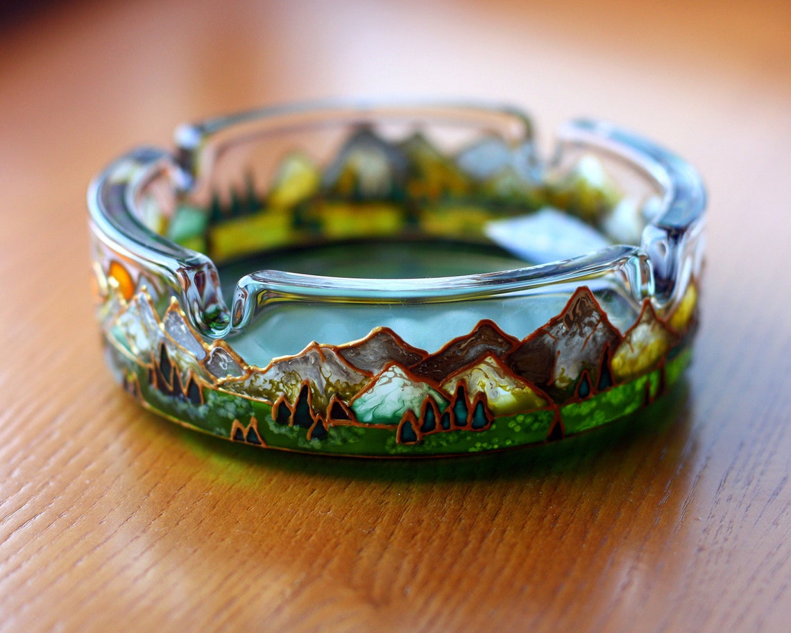 Rocky Mountains Unique Hand Painted Ashtray Hills and Forest | Etsy