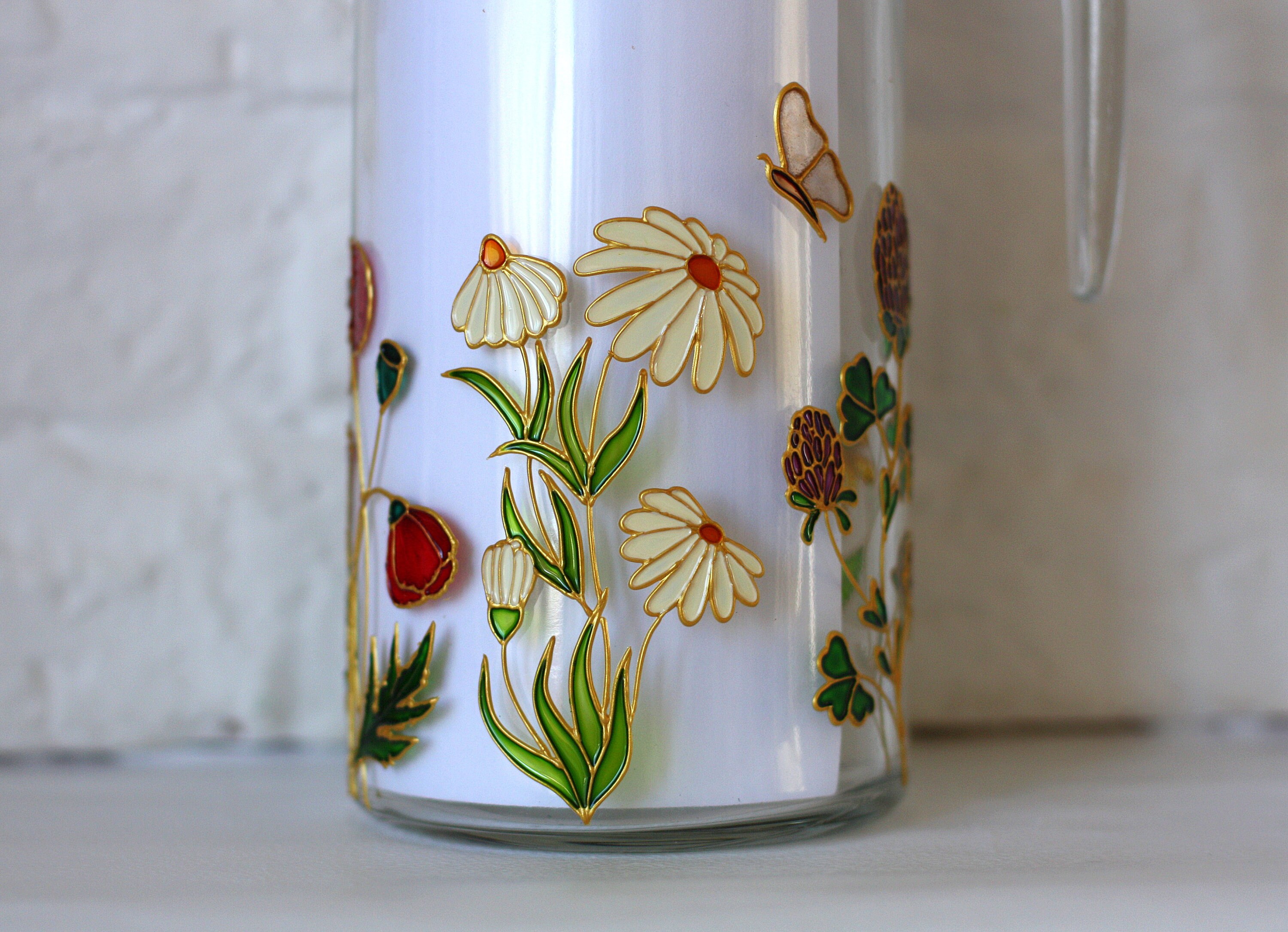 Juice Carafe With Wild Flowers Hand Painted Water Jug With | Etsy
