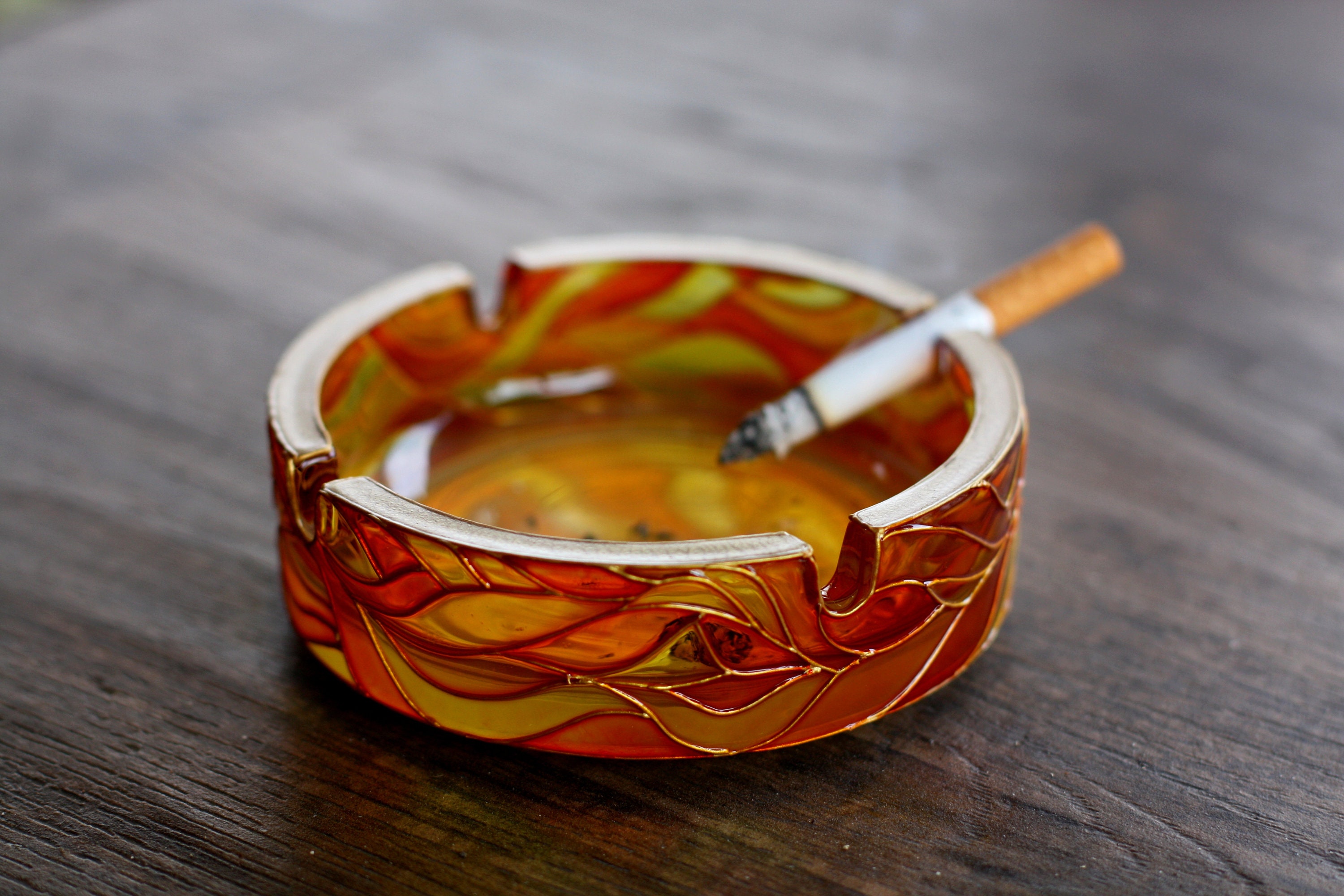 Hand Painted Glass Ashtray, Round Сigarette Ashtray, Unique ...