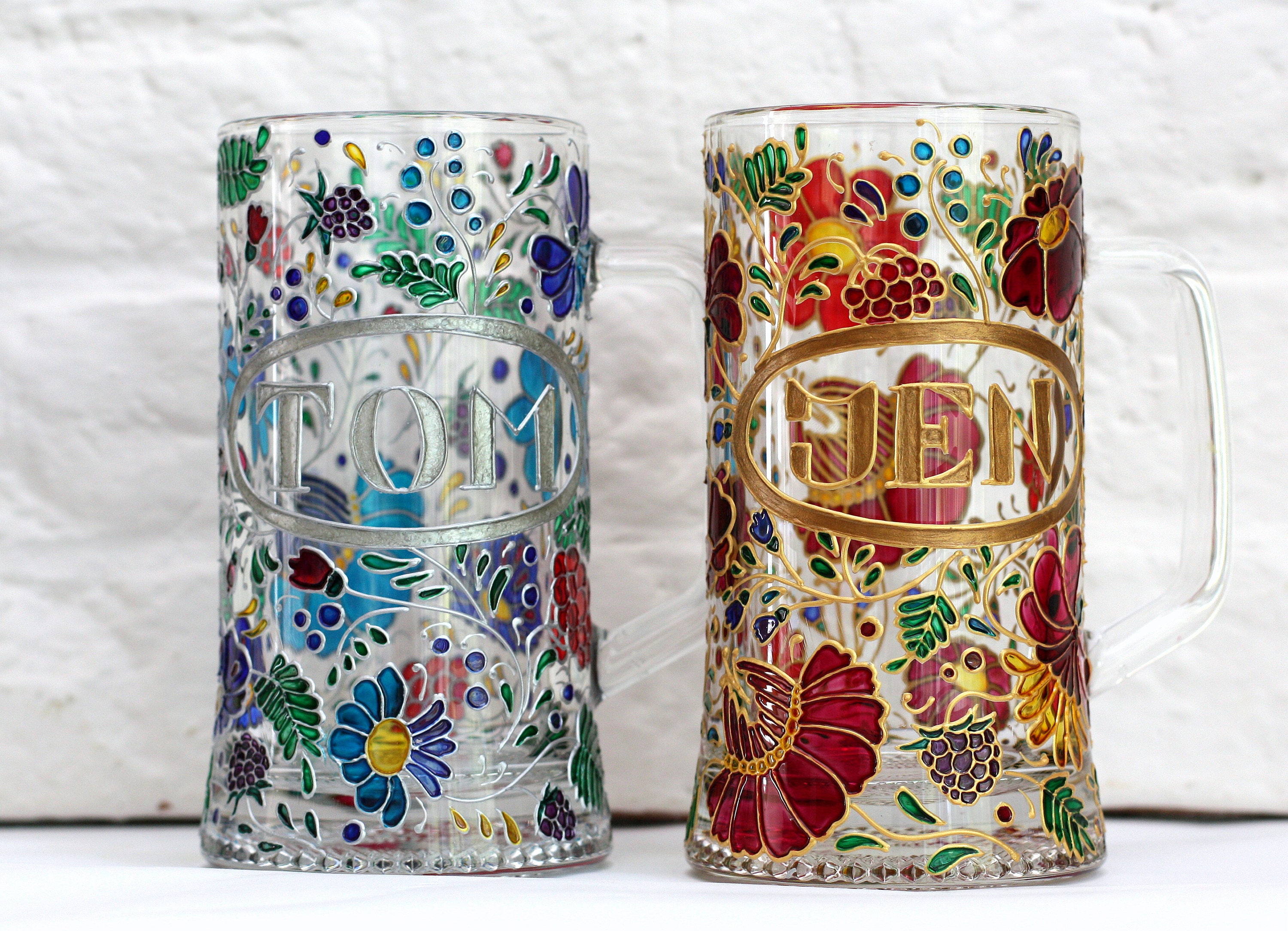 Petrykivka Hand Painted Glasses - Ukraine Beer Stein - Personalized ...