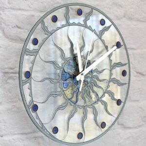 Minimalist Blue Glass Wall Clock Painted by Hand - Original Skeleton ...