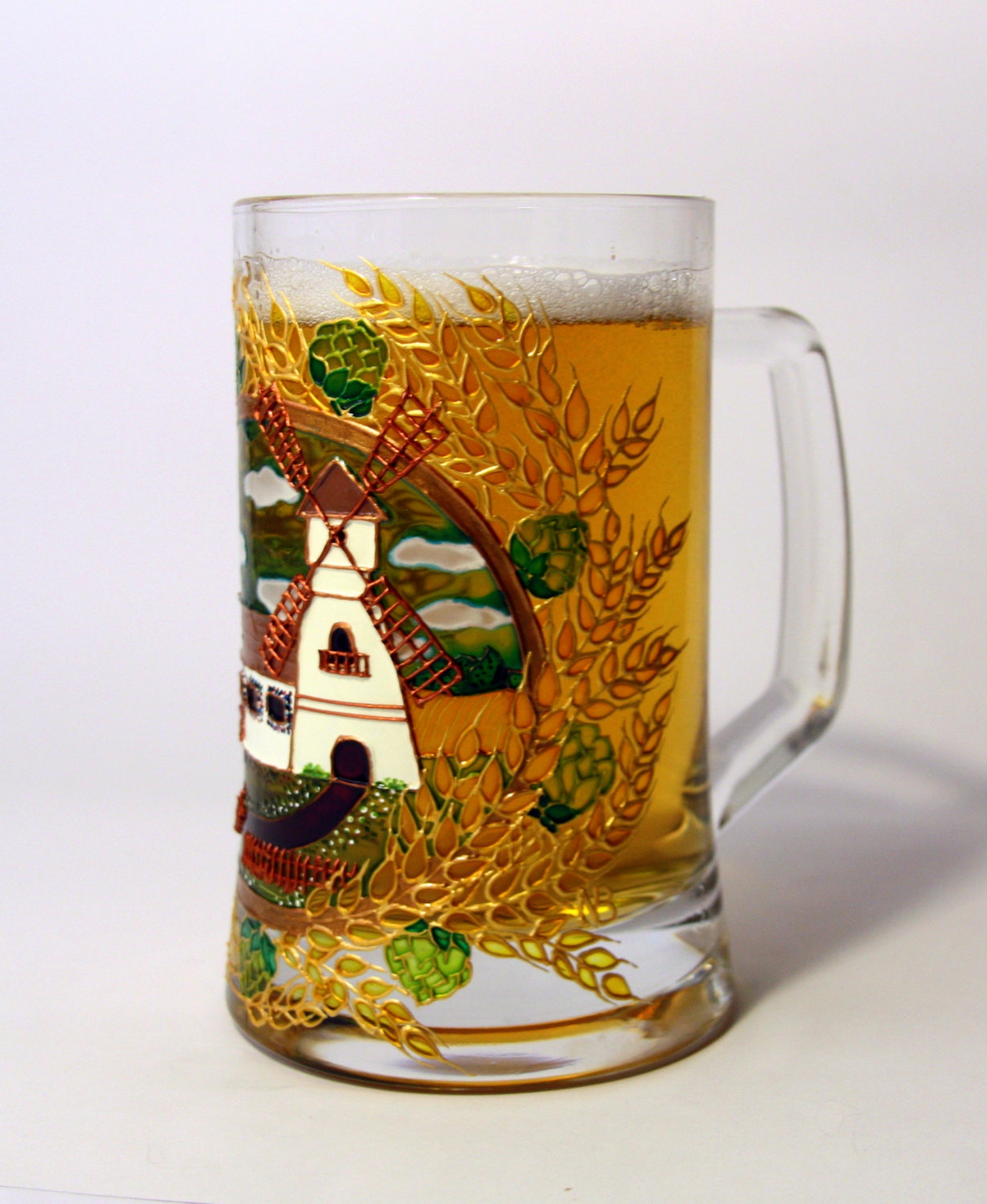 Large Beer Stein Painted by Hand With Traditional Mill and Hop - Etsy