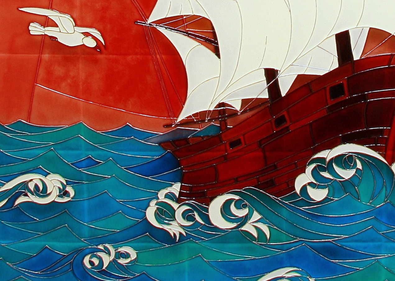 Stain Glass Boat Pannel - Original Glass Painting - Sailing at Sunset ...