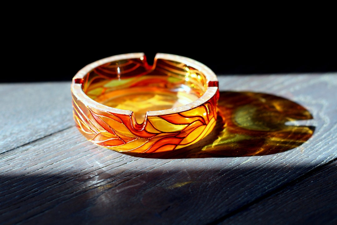 Hand Painted Glass Ashtray, Round Сigarette Ashtray, Unique ...