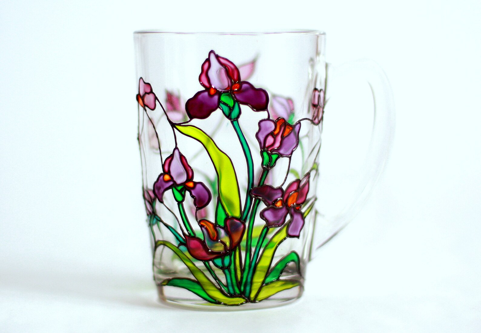 Stained Glass Irises Mug Coffee Mug Tiffany Style Hand | Etsy