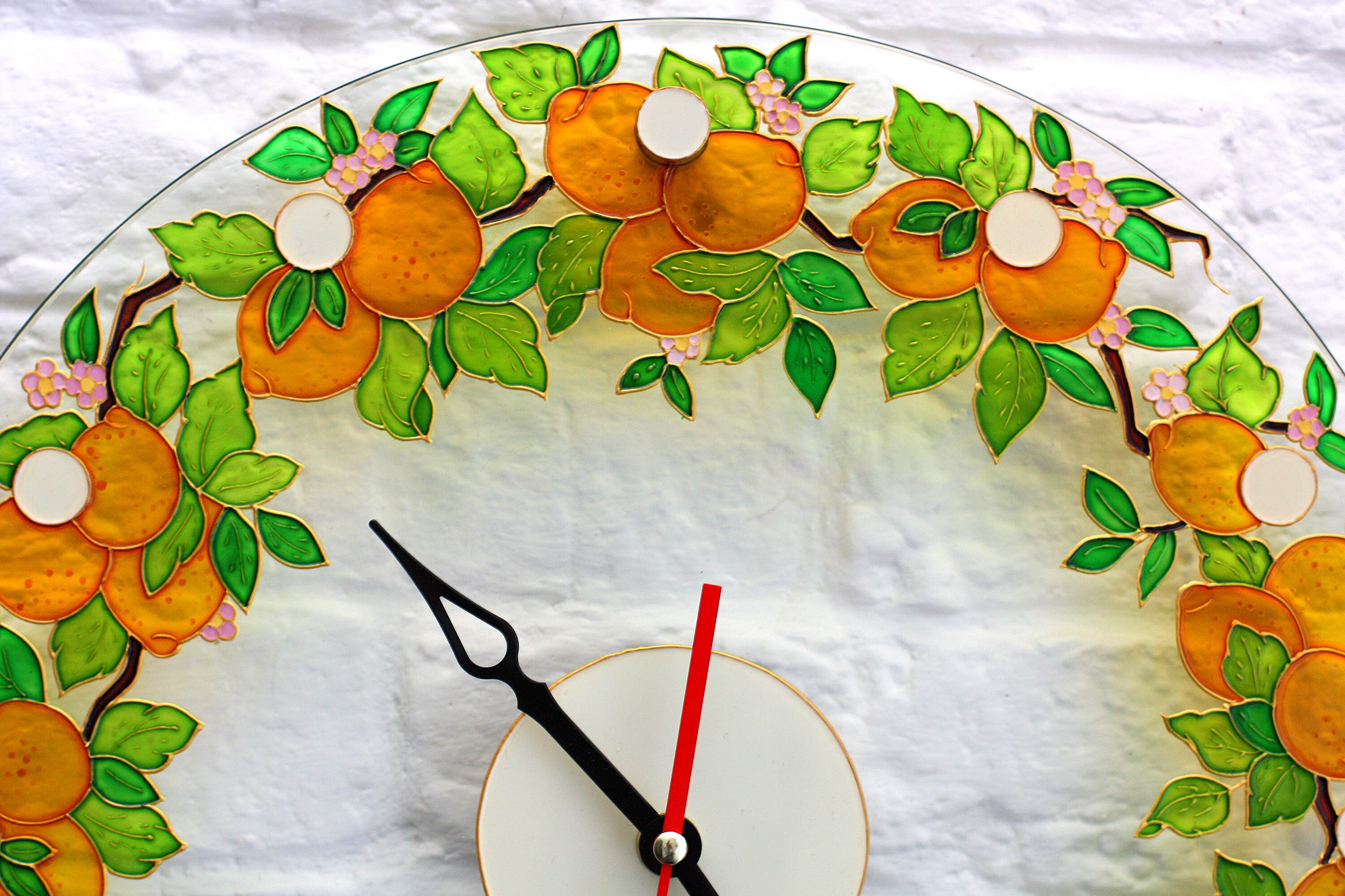 Stain glass kitchen clock Hand paint glass clock Round | Etsy