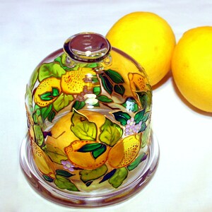 Hand Painted Lemon Holder - Stain Glass Butter Server - Glass Cloche ...