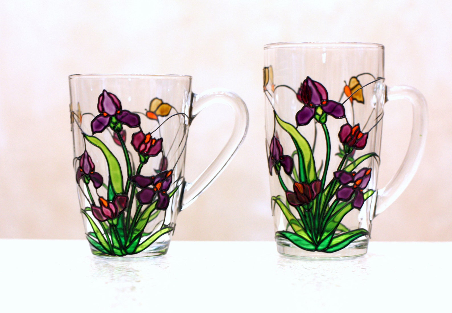 Stained Glass Irises Mug Coffee Mug Tiffany Style Hand | Etsy
