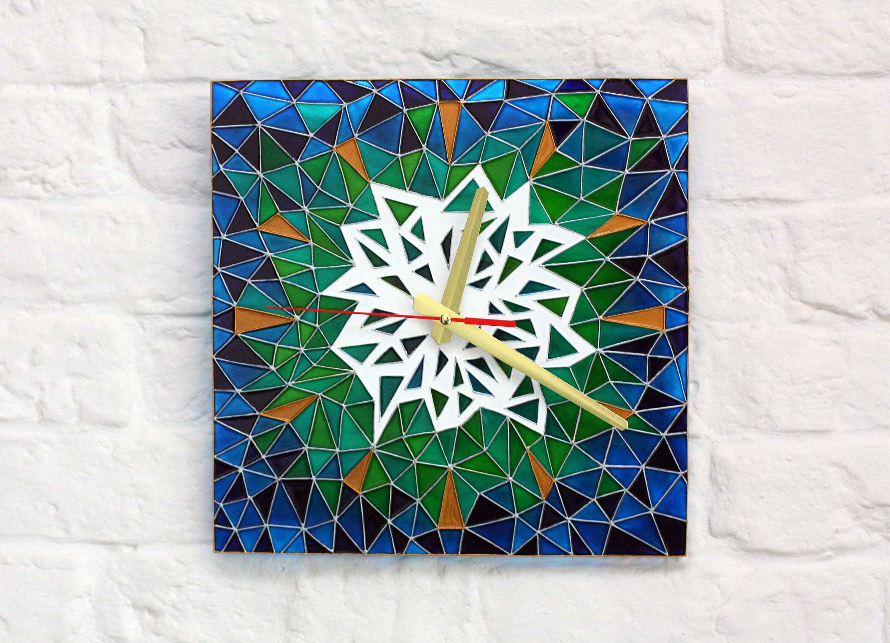 Stain Glass Modern Clock_hand Painted Square Wall | Etsy